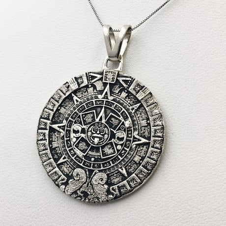Aztec Calendar Necklace in Silver