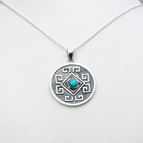 Aztec Turquoise Pendant in Sterling Silver