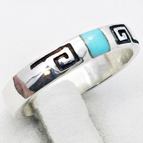 Aztec Wedding Band with Turquoise Stone