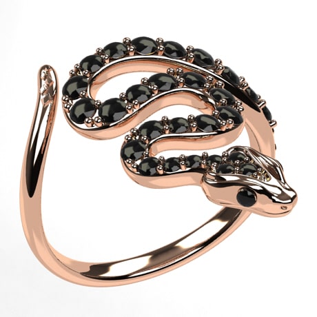 Black Diamond Snake Ring in 18k Gold